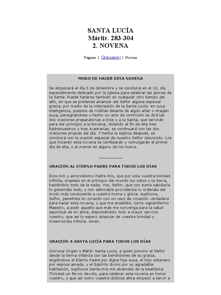 Novena a Santa Lucía: Oraciones y Guía | PDF