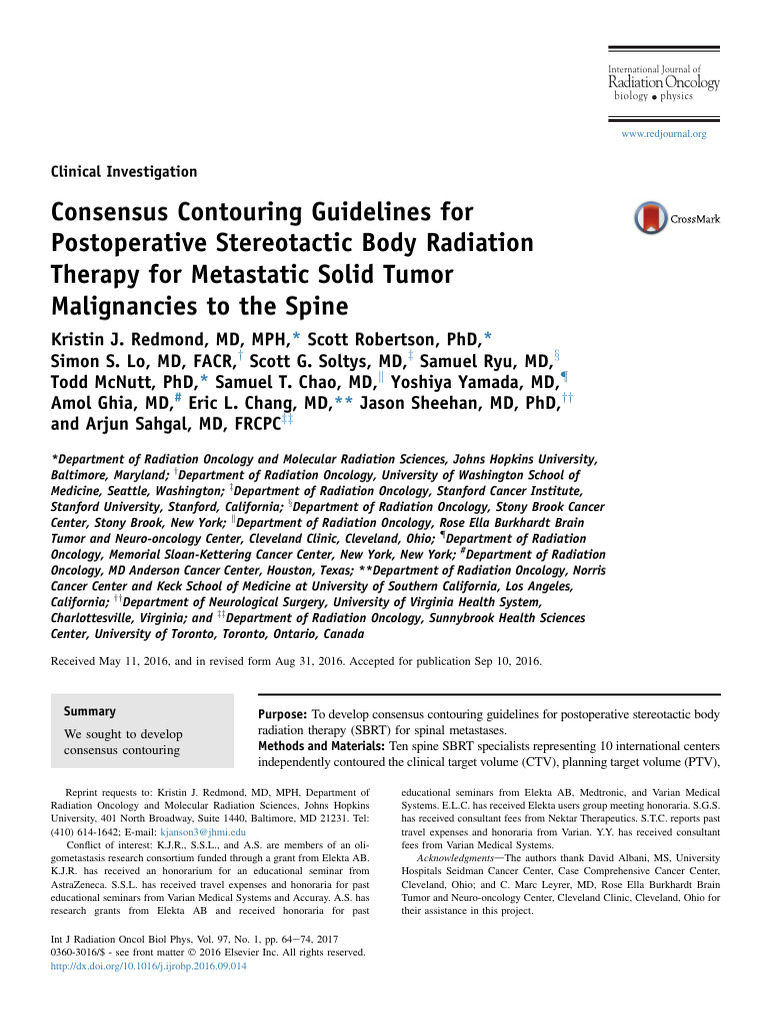 2017 Consensus Port SBRT Spine | PDF | Radiation Therapy | Oncology