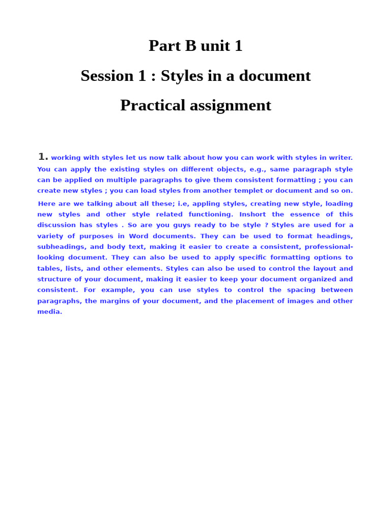 Part B Unit 1 Session 1: Styles in A Document Practical Assignment | PDF