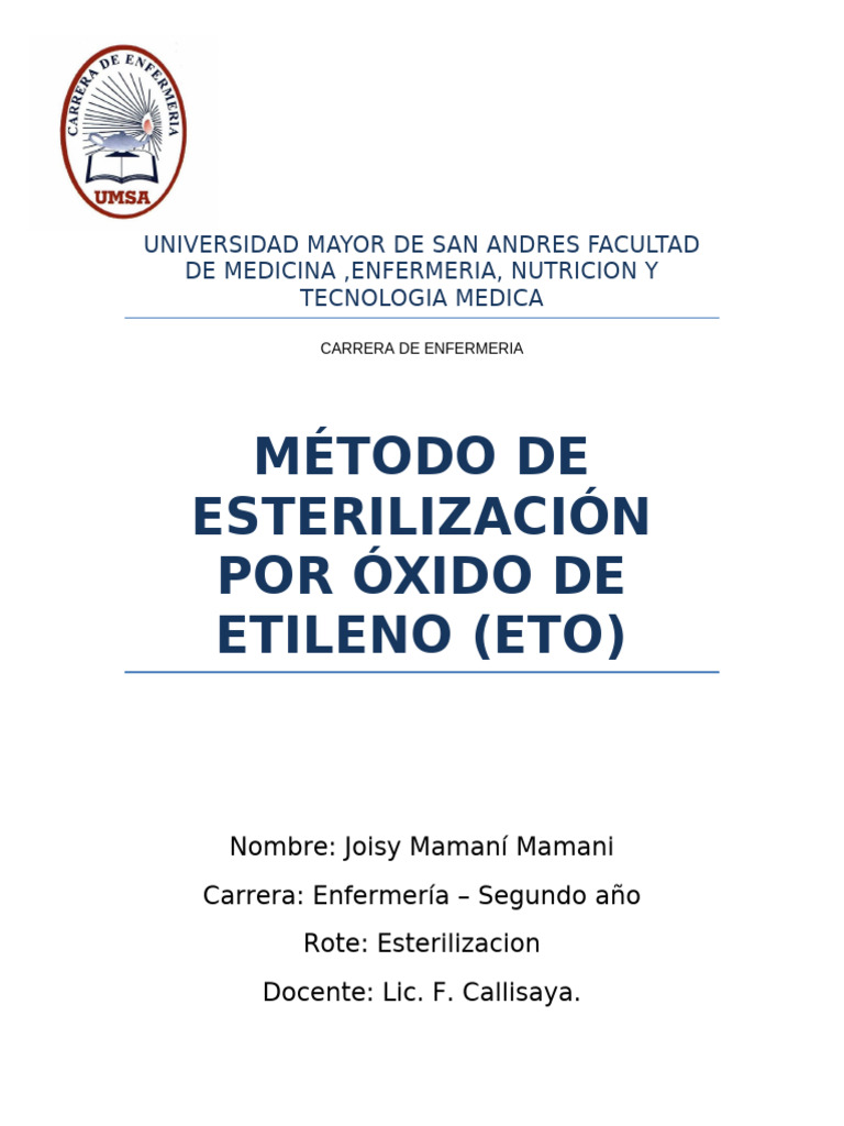 Tarea Esterilizacion ETO | PDF | Esterilización (Microbiología)