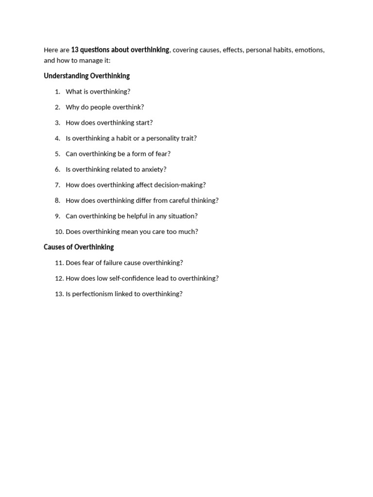 13 Questions About Overthinking Explained | PDF