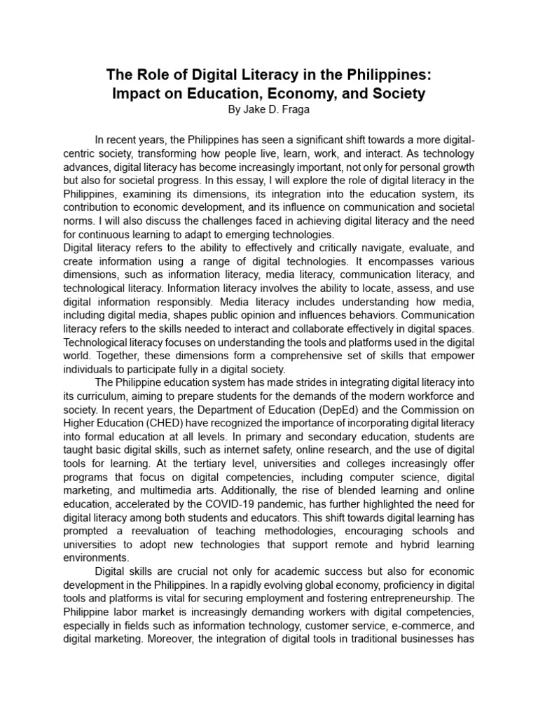 Digital Literacy's Impact in the Philippines | PDF | Literacy | Learning