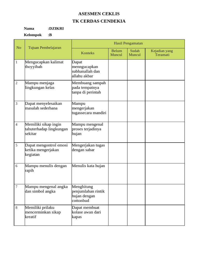 Asesmen Ceklis | PDF