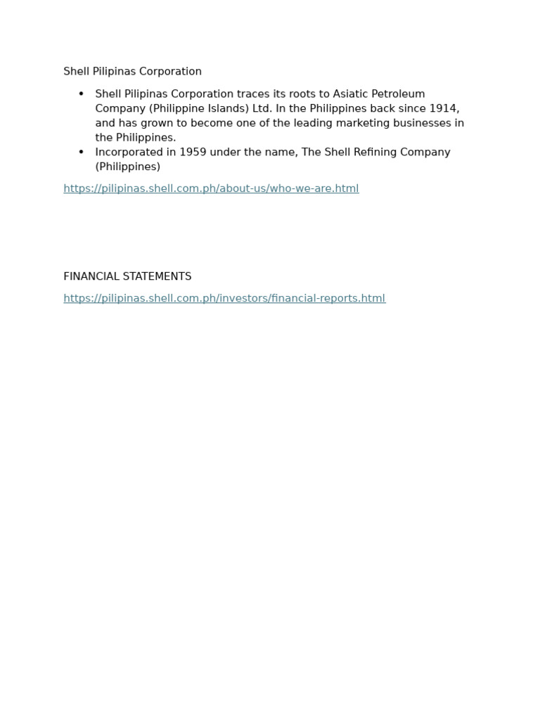 Shell Pilipinas Corporation S5 | PDF | Oil Refinery | Economies