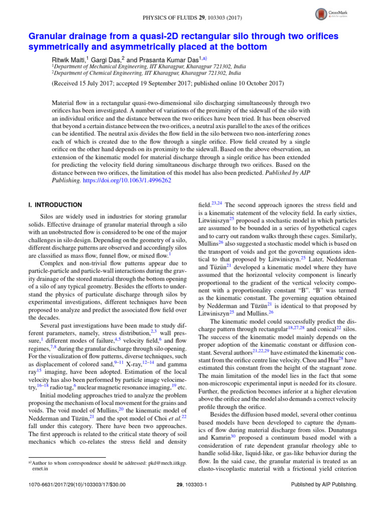 Granular Drainage in Quasi-2D Silos | PDF | Continuum Mechanics ...