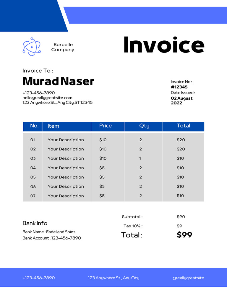 Blue and White Modern Company Invoice | PDF