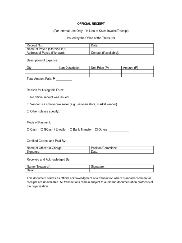 Official Receipt Form Fillable | PDF | Receipt | Payments