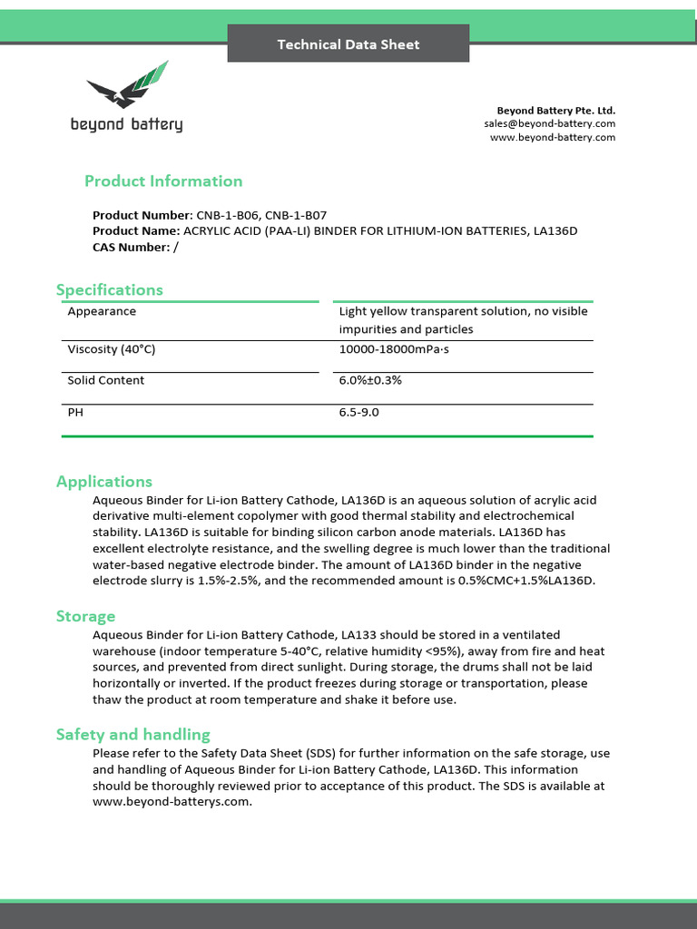 Aqueous Binder LA136D for Li-ion Batteries | PDF
