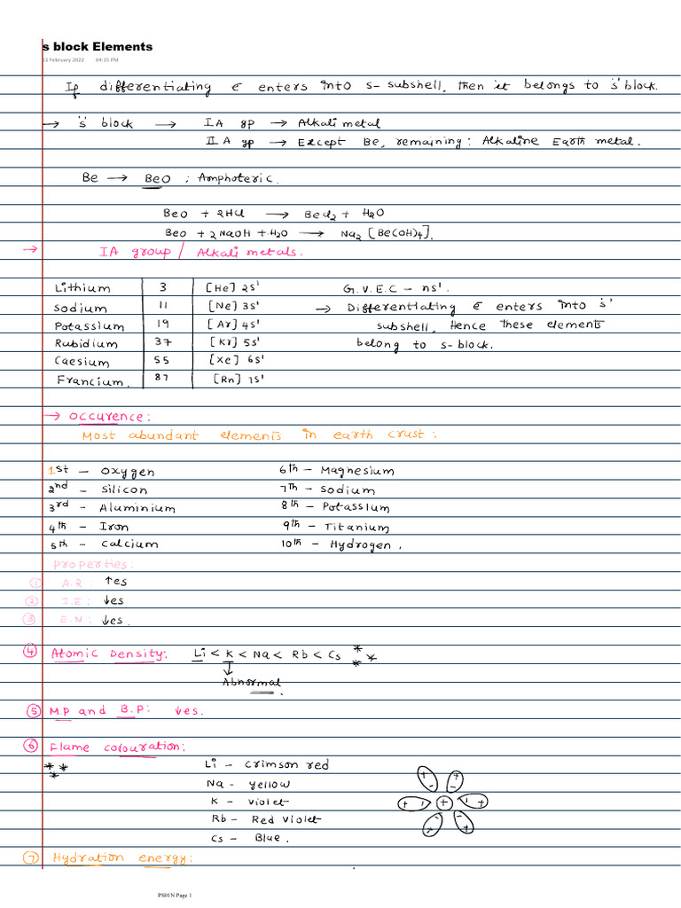 S Block Elements | PDF
