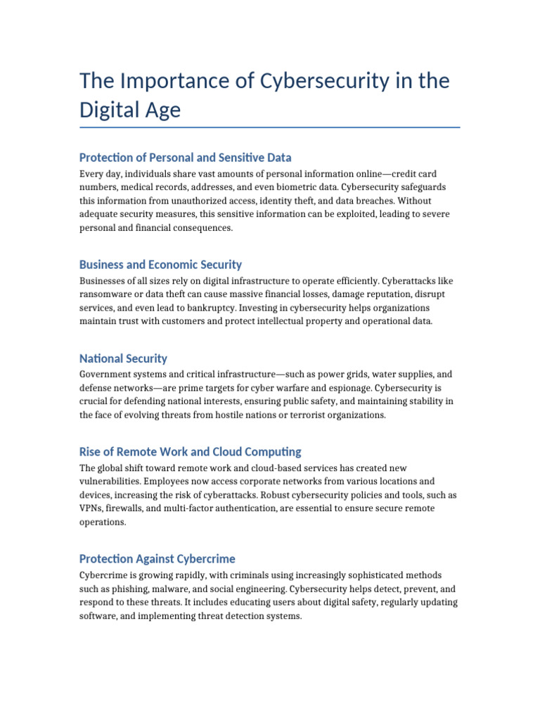 Cybersecurity Importance | PDF | Security | Computer Security