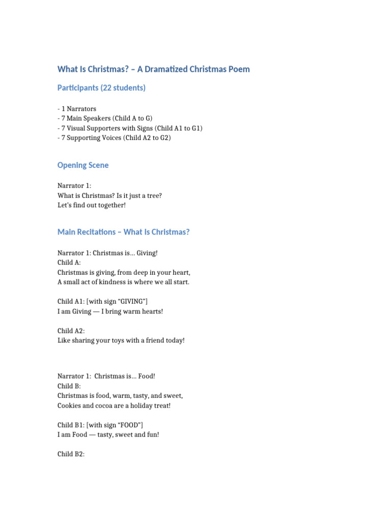 Christmas: A Dramatized Poem for Kids | PDF