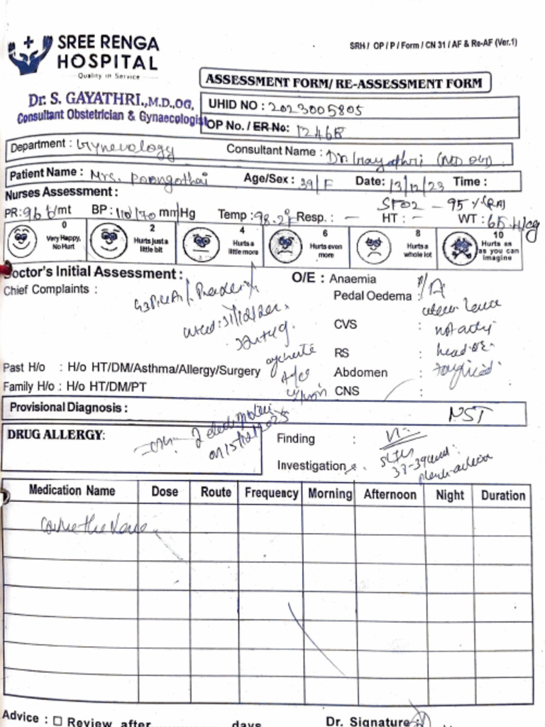 Hospital Patient Assessment Form | PDF