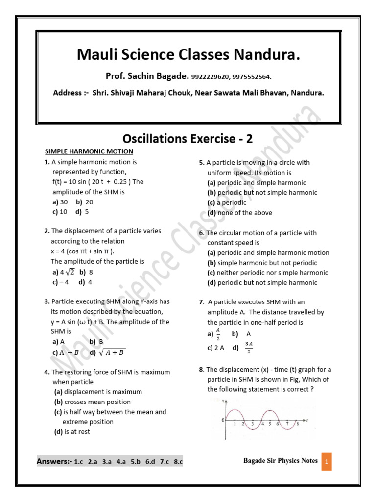 Oscillation MHT Cet MCQ | PDF | Oscillation | Physical Quantities