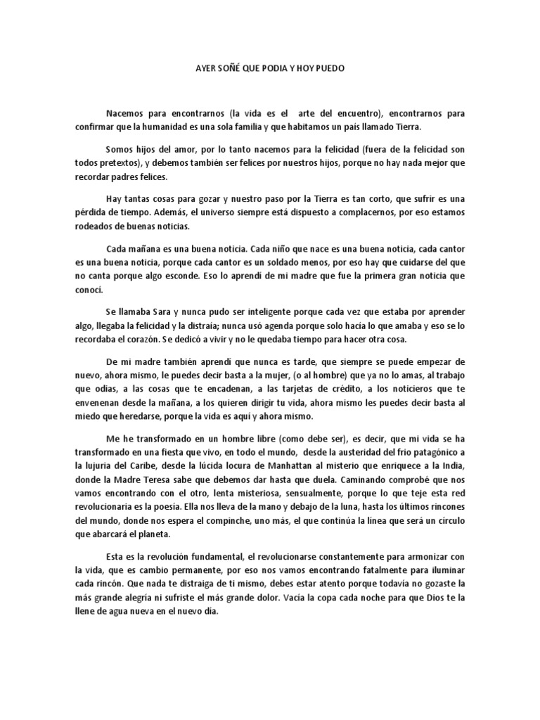 Ayer Soñé Que Podia y Hoy Puedo | PDF | Felicidad | Sueño