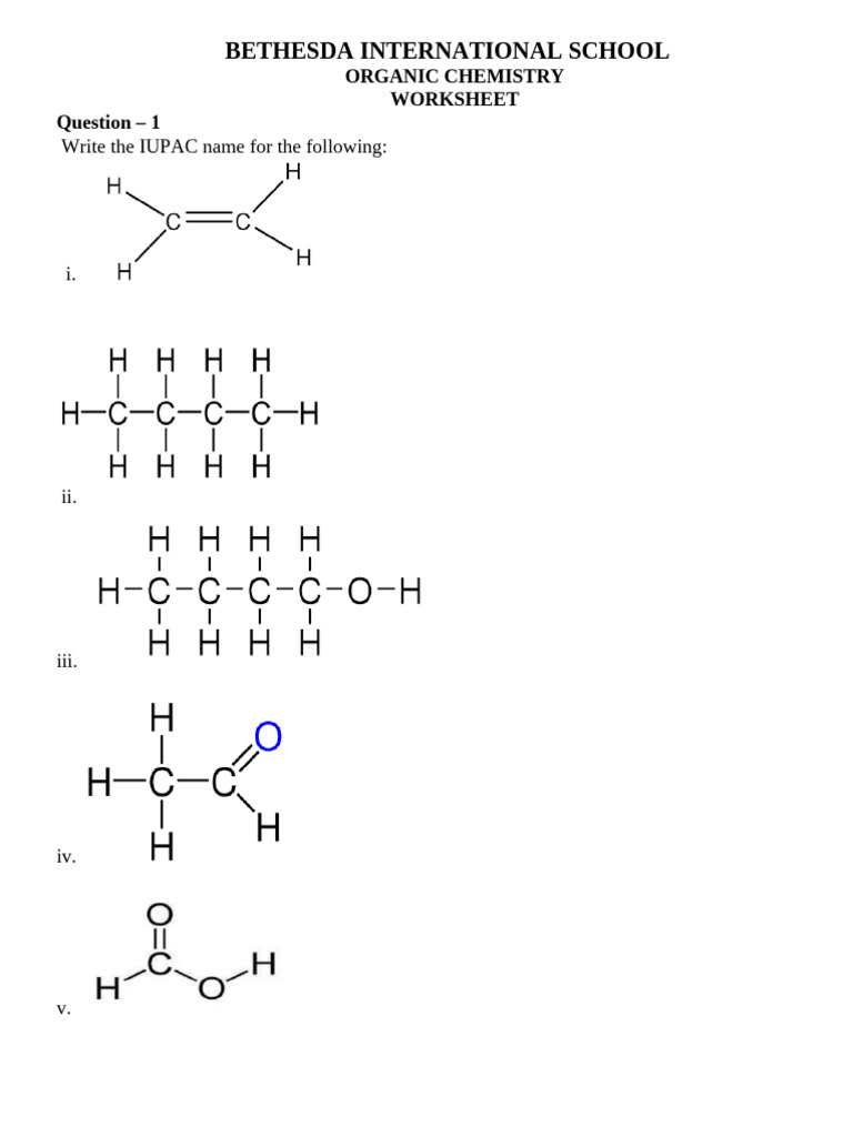 Organic Chemistry Worksheet for Students | PDF | Acid | Chemical Reactions