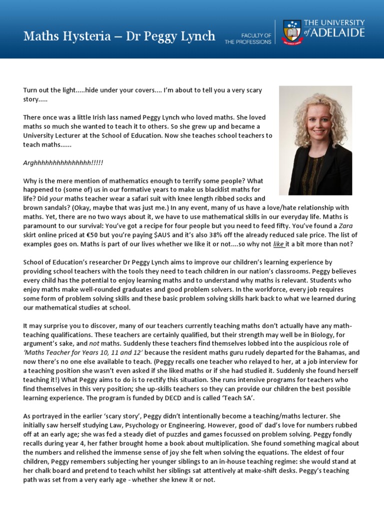 Maths Hysteria - DR Peggy Lynch On Educating Australia's Teachers | PDF ...