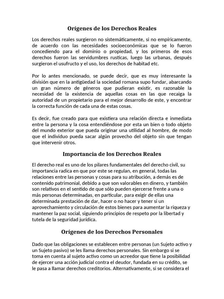 Orígenes y Importancia de Derechos Reales | PDF | Propiedad | Justicia