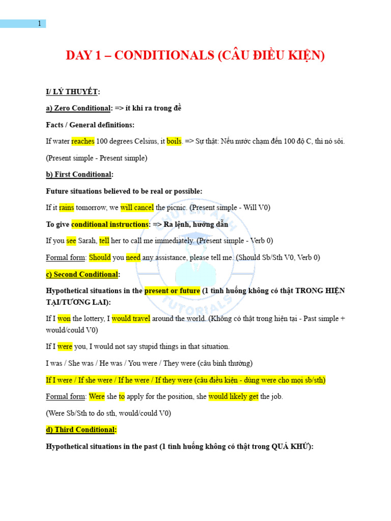 Day 1 - Conditionals (With Key) | PDF | Syntax | Semantic Units