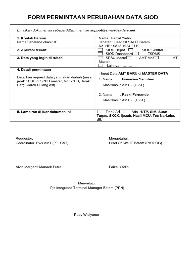 Form Permintaan Perubahan Data SIOD | PDF