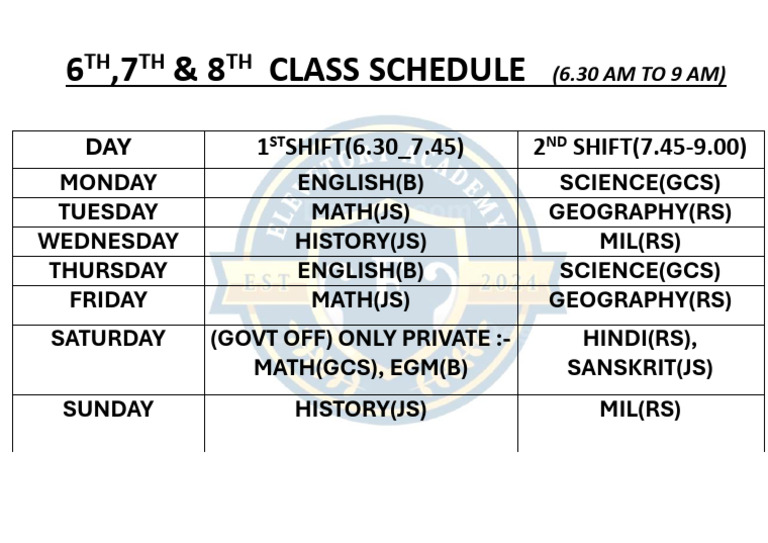 6th, 7th & 8th Class Updated Schedule | PDF