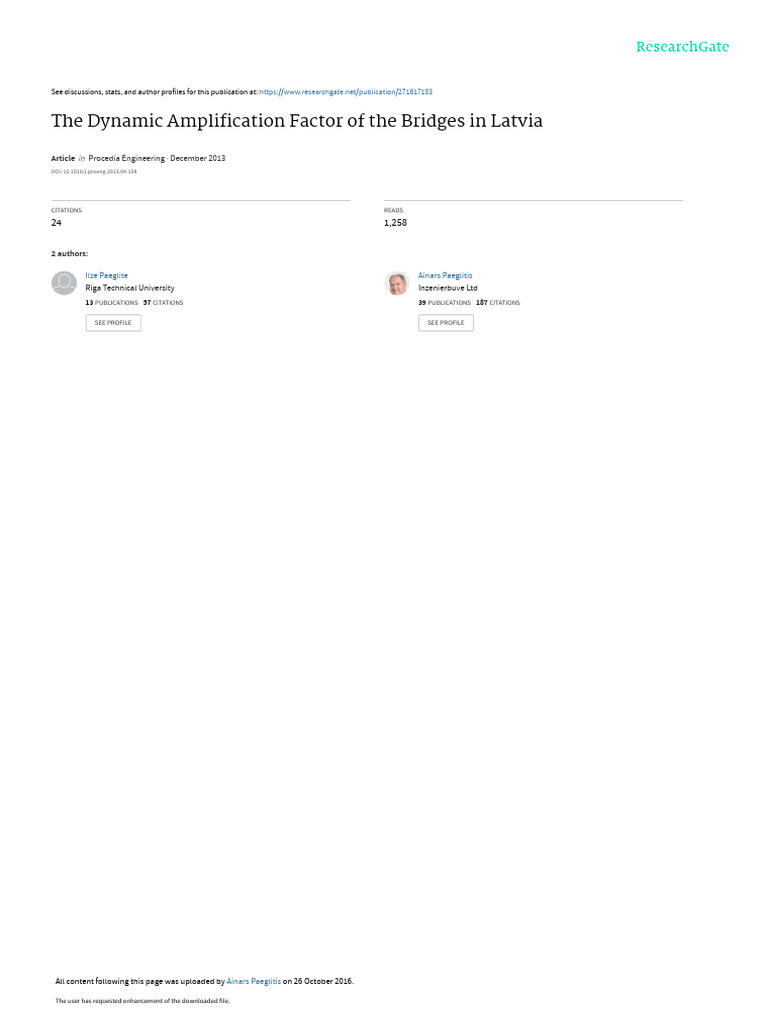 The Dynamic Amplification Factor of The Bridges in Latvia | PDF | Bridge | Structural Load