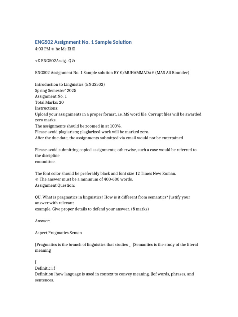 ENG502 Assignment 1 Sample Solution | PDF