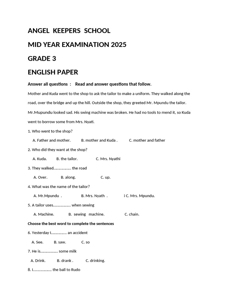 Angel Keepers School Grade 3 English | PDF