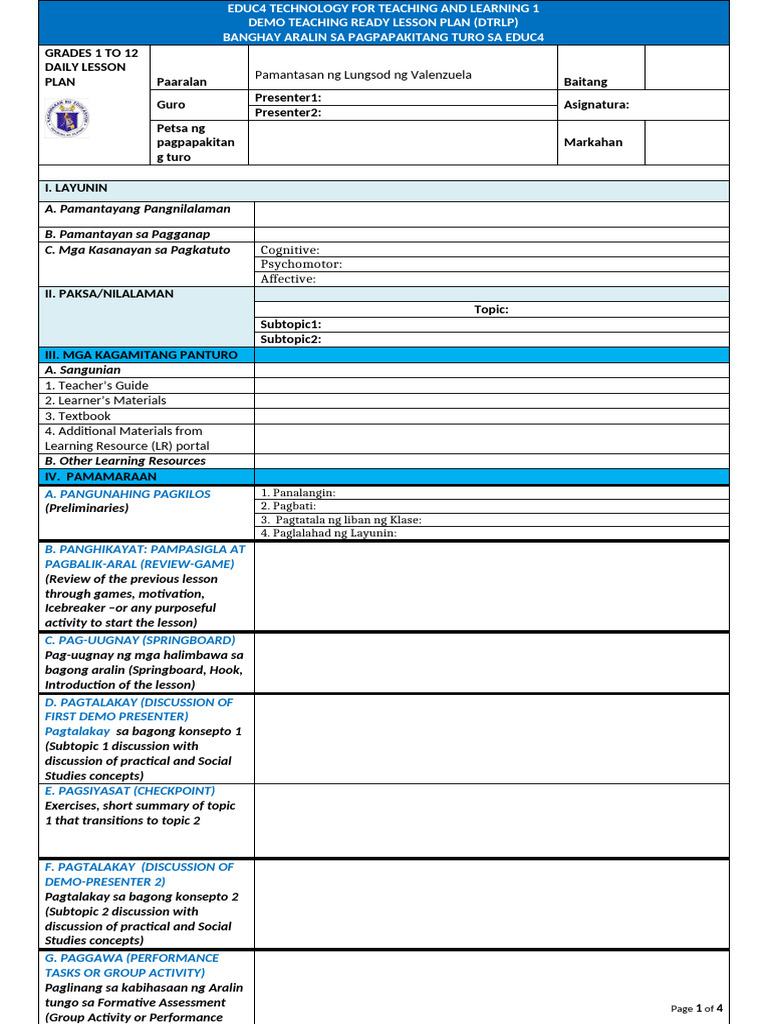 2025 Educ4 Demo Ready Teaching Lesson Plan (DRTLP) LP For Demo Teaching ...