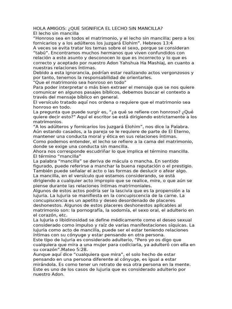 Lecho Sin Mansilla | PDF | Lujuria