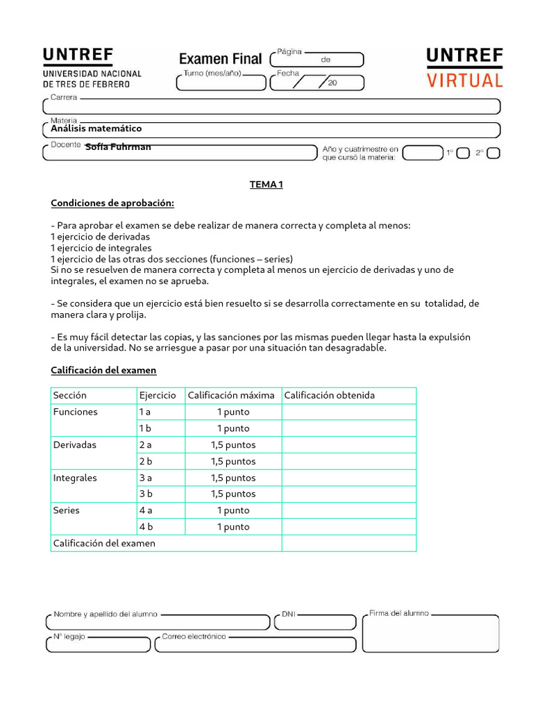 Final Análisis Diciembre 2024 UNTREF | PDF | Integral | Cálculo