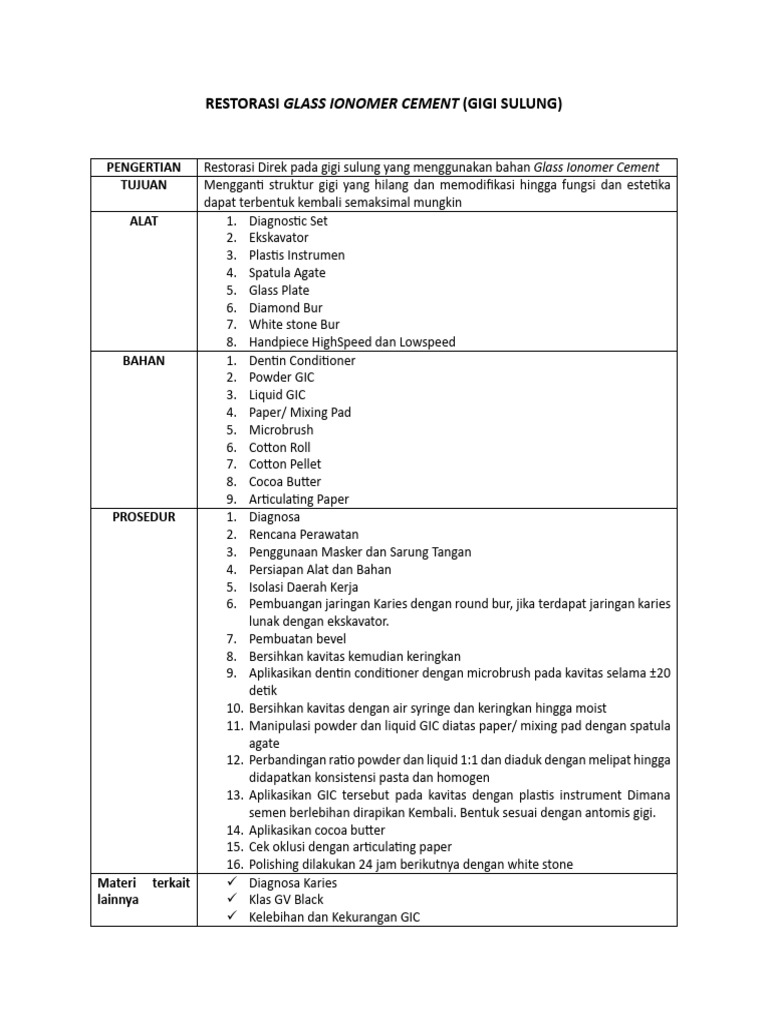 SOP Restorasi GIC | PDF