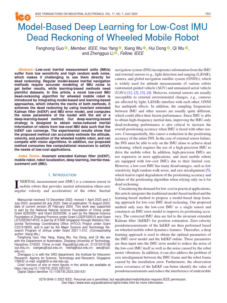 Model-Based Deep Learning For Low-Cost IMU Dead Reckoning of Wheeled Mobile Robot | PDF ...