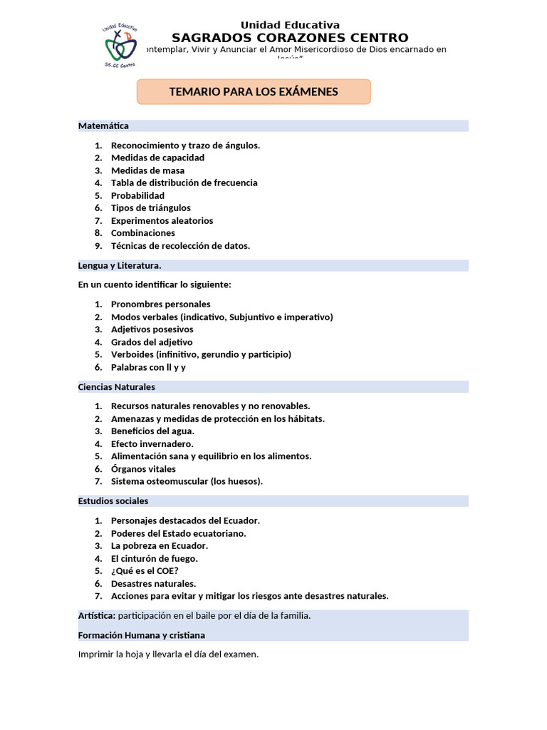 Temario ExÁmenes 3er Trim-6381749762109 | PDF