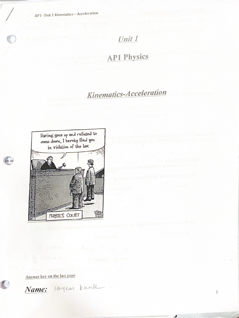 AP1 - Unit 1 Kinematics - Acceleration | PDF