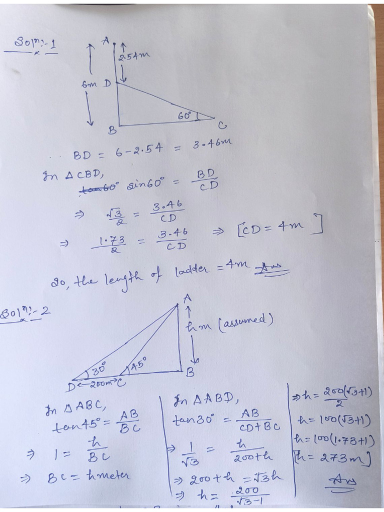 Application of Trigonometry Final Exam QP Solution | PDF