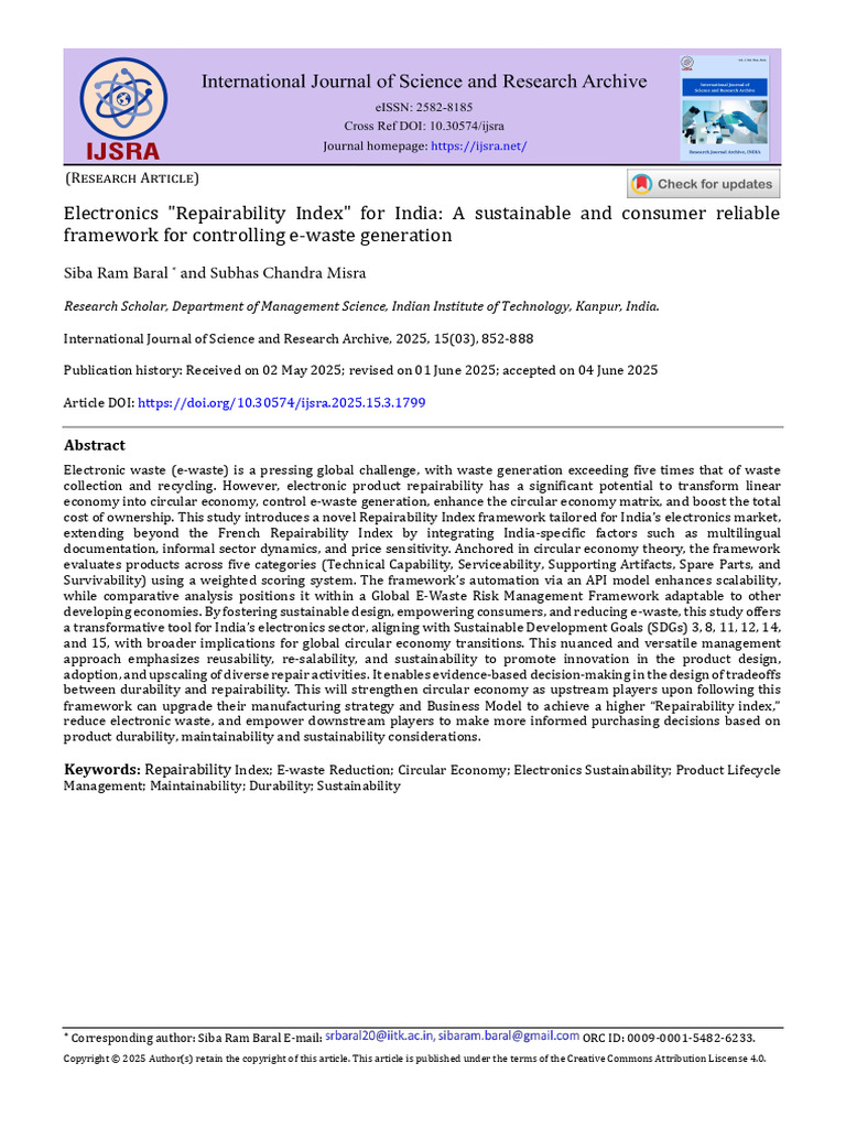 Electronics Repairability Index - India | PDF | Electronic Waste ...