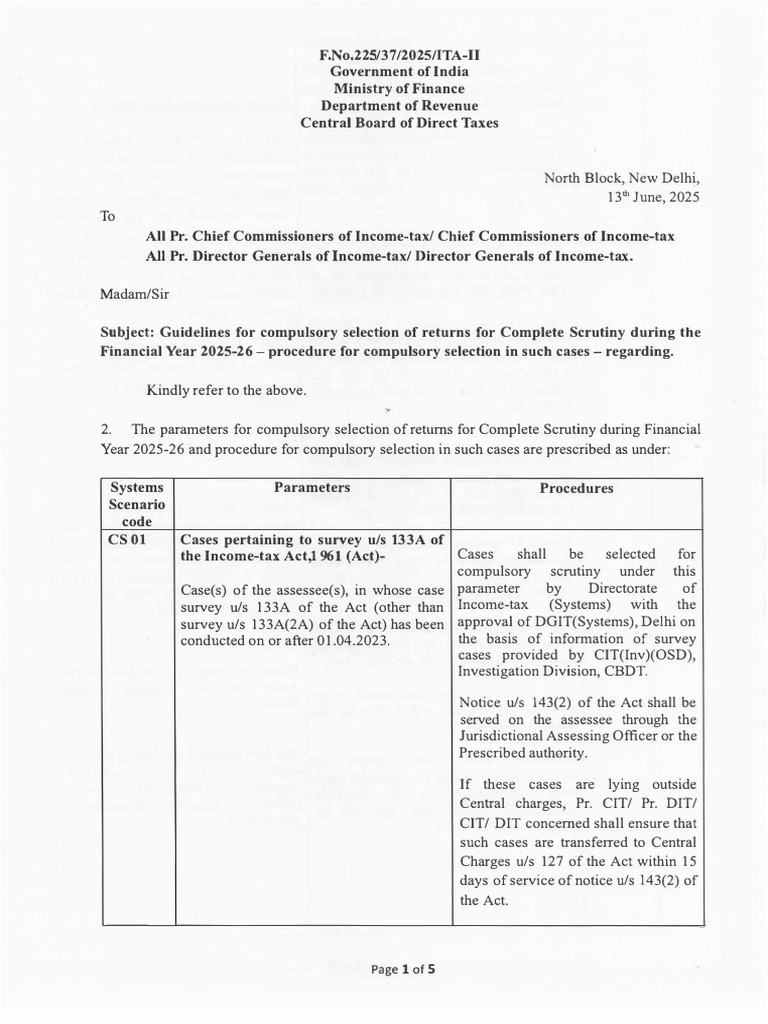 2025-26 ITR Scrutiny Guidelines | PDF | Income Tax | Public Law