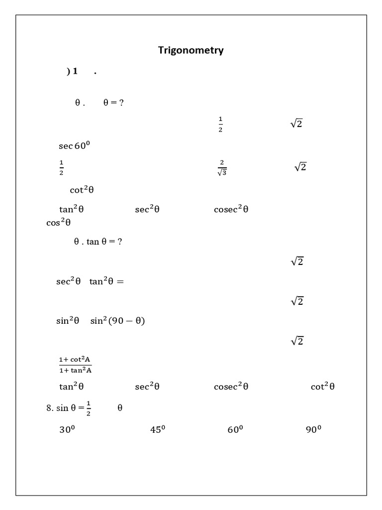 Trigonometry Questions and Proofs | PDF | Trigonometric Functions ...