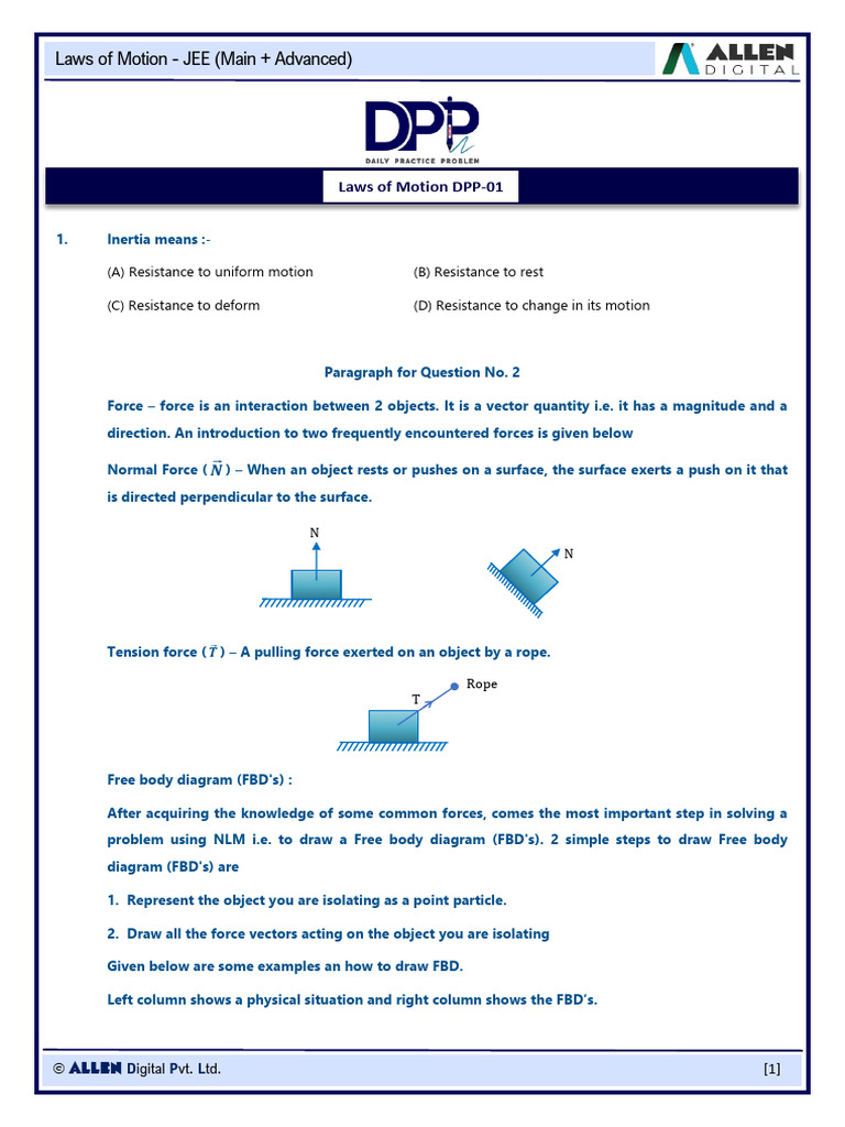 DPP Laws of Motion-Friction JA Live | PDF | Force | Tension (Physics)