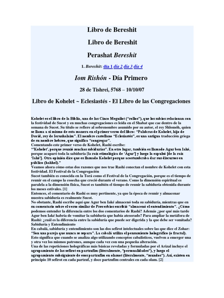 PARASHOT Del Libro de Bereshit | PDF | Kábala | Tora
