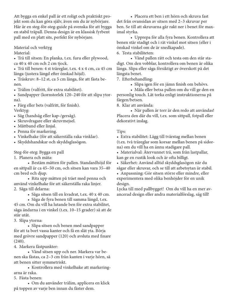 Hur Man Bygger en Pall | PDF