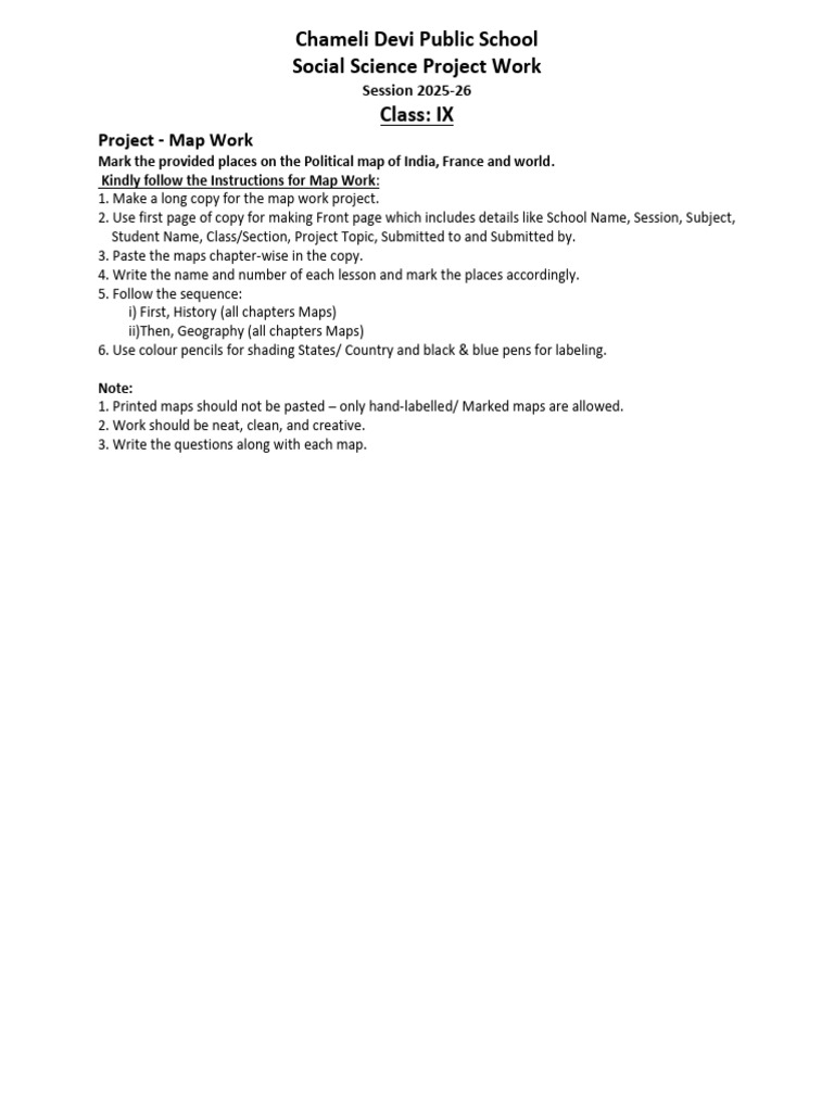 Project 25-26 Map Work Class - 9th | PDF