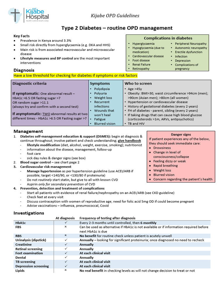 Kijabe OPD Type 2 Diabetes Guidelines | PDF | Diabetes | Hyperglycemia