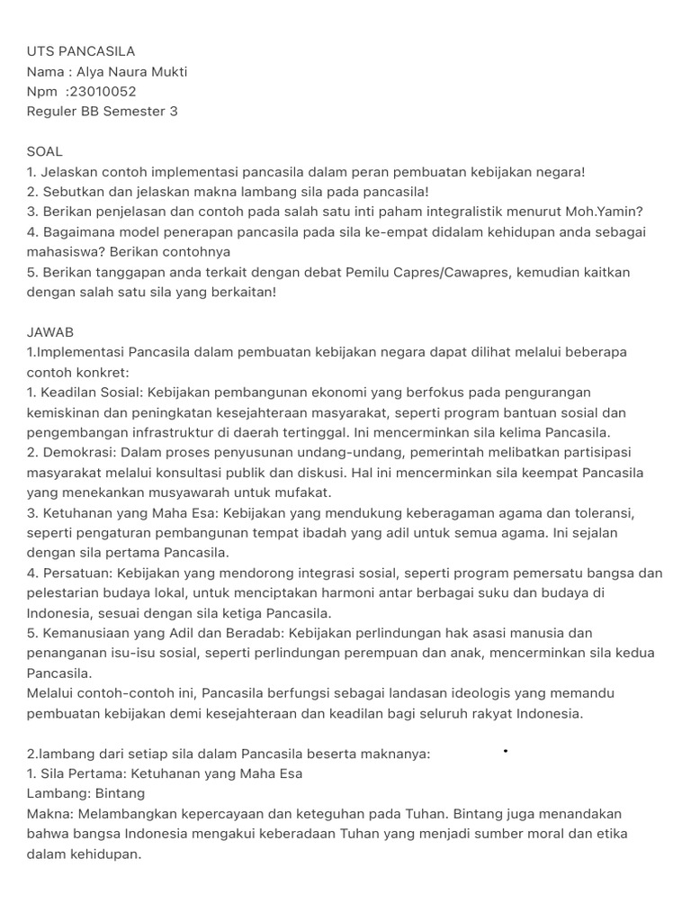 Uts Pancasila | PDF