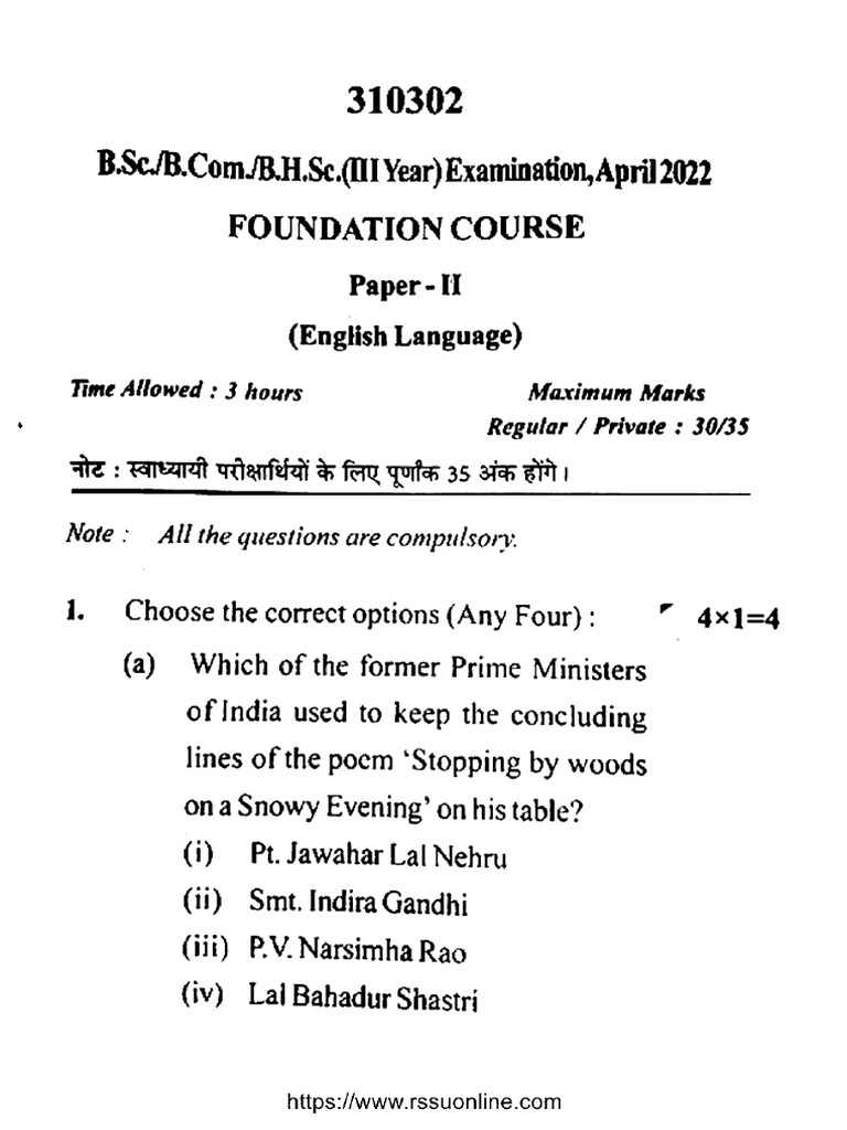 BSC Bcom BHSC 3 Year FC English Language 310302 Apr 2022 | PDF