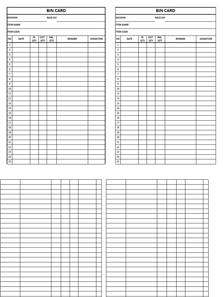 Warehouse Bin Card Format Template | PDF