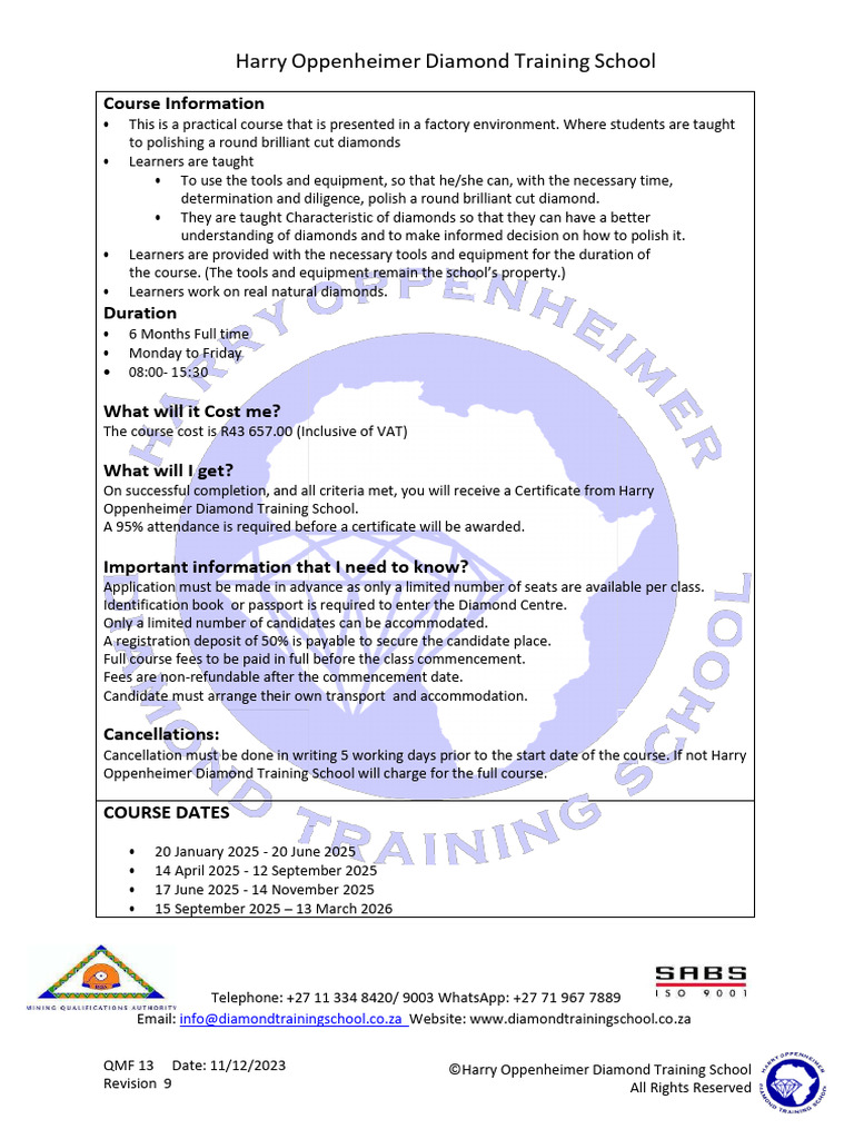 QMF 13 Diamond Polishing Form 2025 | PDF