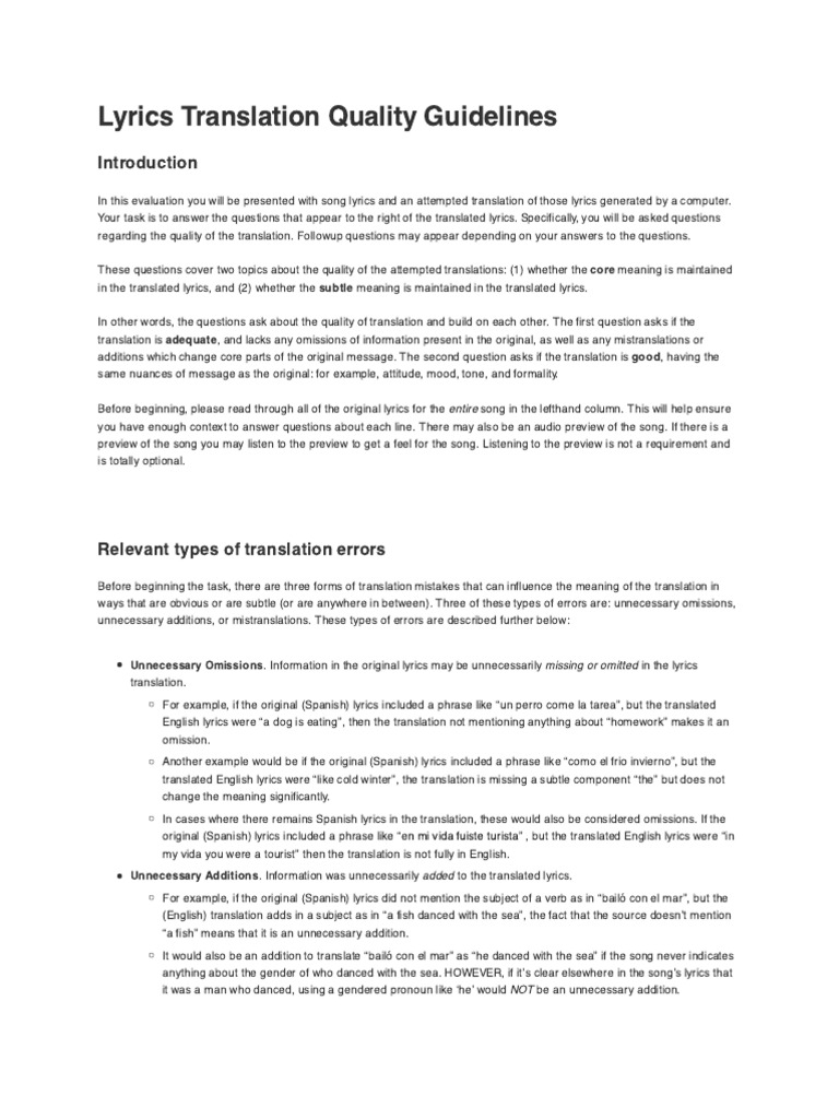 Lyrics Translation Quality Guidelines | PDF | Translations | Linguistics