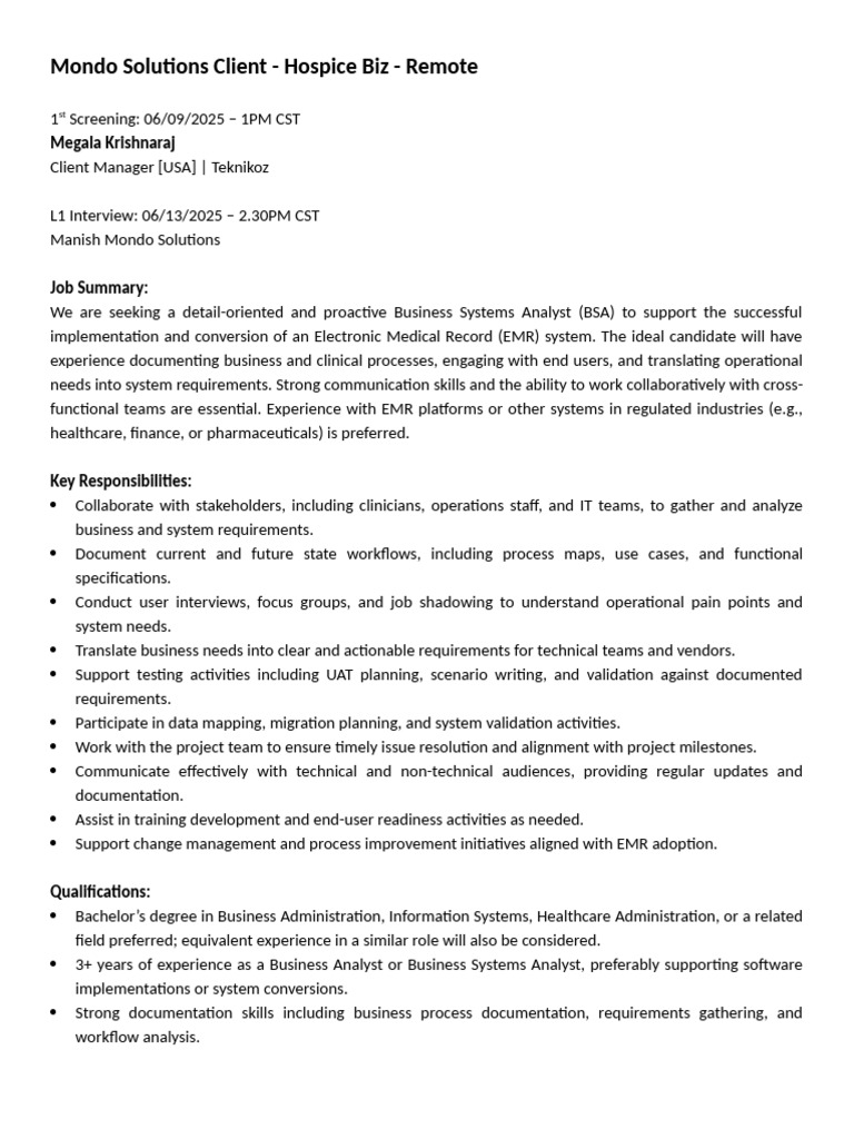 EMR Implementation Analyst Role Overview | PDF | Electronic Health ...