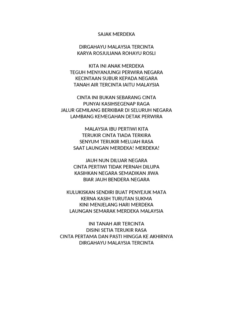 Sajak Merdeka: Cinta untuk Malaysia | PDF